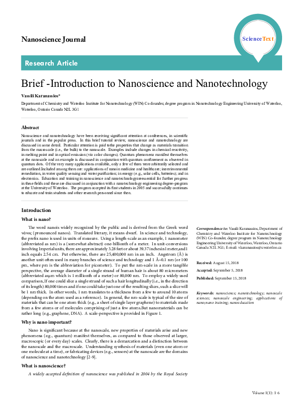 (PDF) Brief-Introduction to Nanoscience and Nanotechnology
