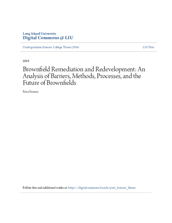 (PDF) Brownfield Remediation and Redevelopment: An Analysis of Barriers, Methods, Processes, and ...