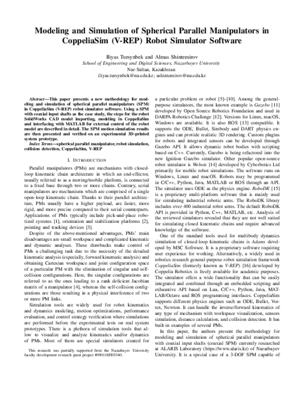 (PDF) Modeling and Simulation of Spherical Parallel Manipulators in ...