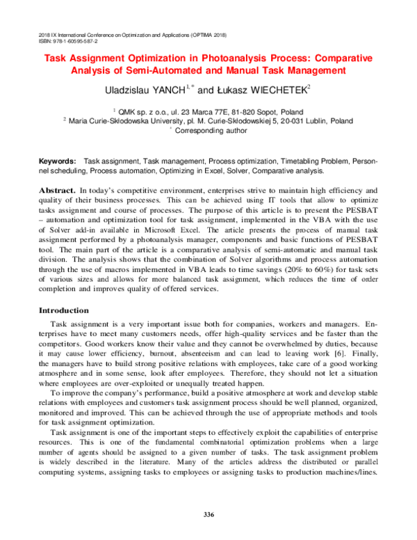 (PDF) Task Assignment Optimization in Photoanalysis Process: Comparative Analysis of Semi ...