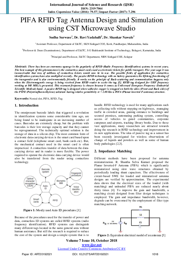 (PDF) PIFA RFID Tag Antenna Design and Simulation using CST Microwave ...