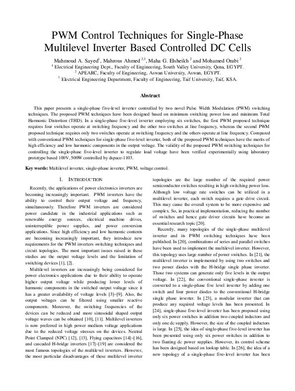 Pdf Pwm Control Techniques For Single Phase Multilevel Inverter Based Controlled Dc Cells
