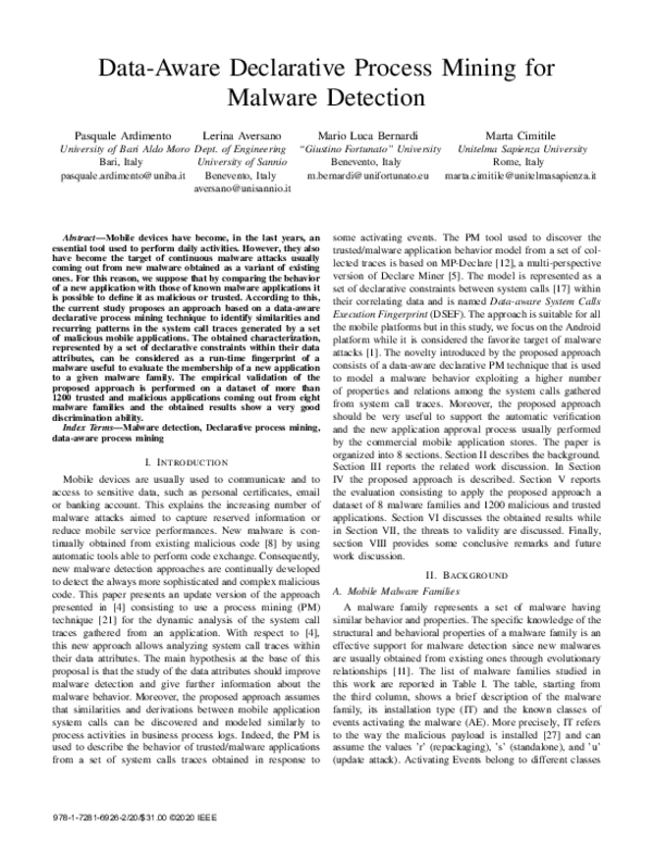 (PDF) Data-Aware Declarative Process Mining for Malware Detection