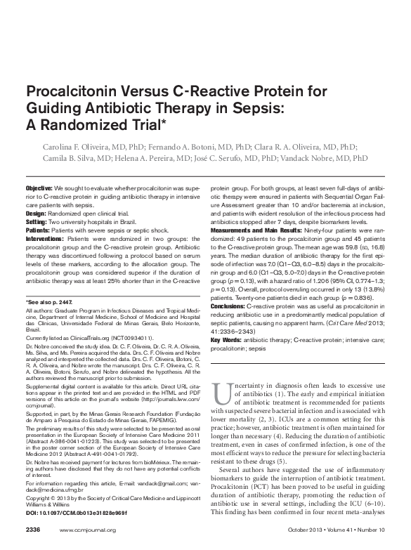 (PDF) Procalcitonin Versus C-Reactive Protein for Guiding Antibiotic ...