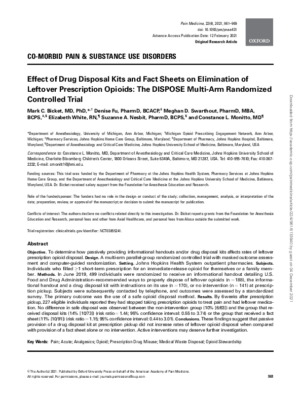 (PDF) Effect of Drug Disposal Kits and Fact Sheets on Elimination of ...