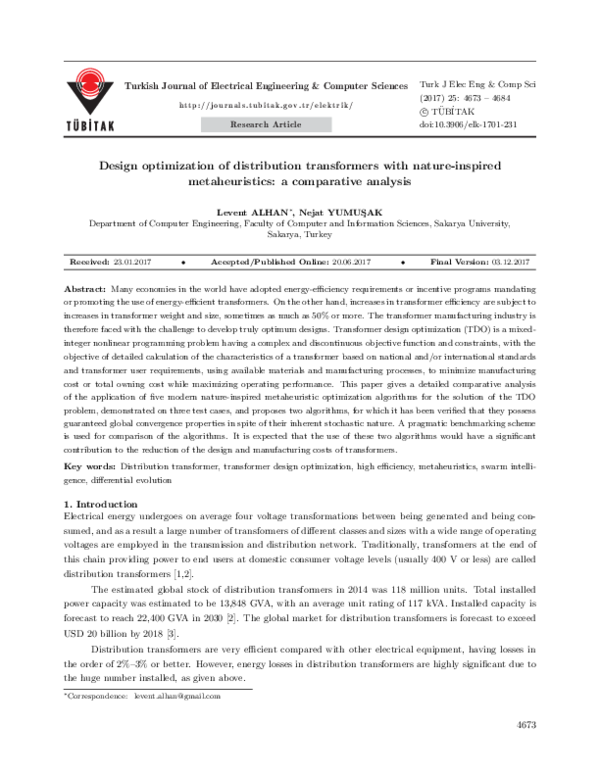 (PDF) Design optimization of distribution transformers with nature-inspired metaheuristics: a ...