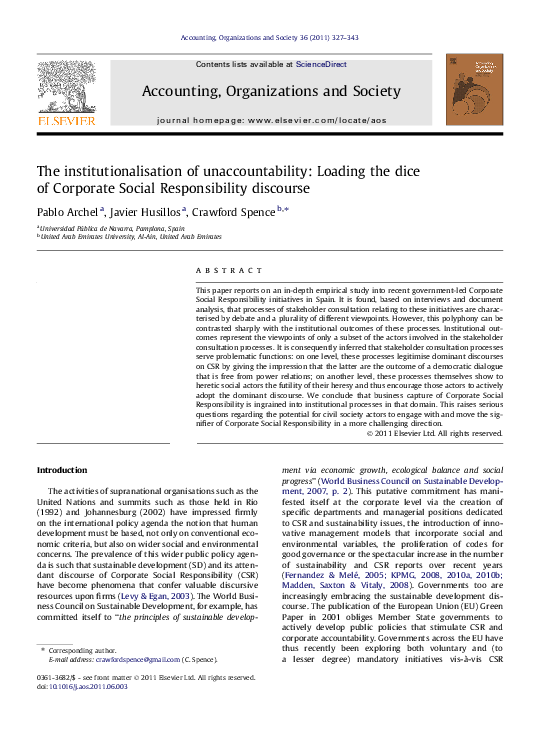 (PDF) The institutionalisation of unaccountability: Loading the dice of ...