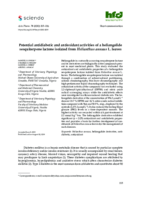 (PDF) Potential antidiabetic and antioxidant activities of a ...