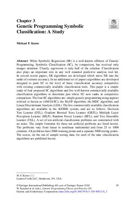 (PDF) Genetic Programming Symbolic Classification: A Study
