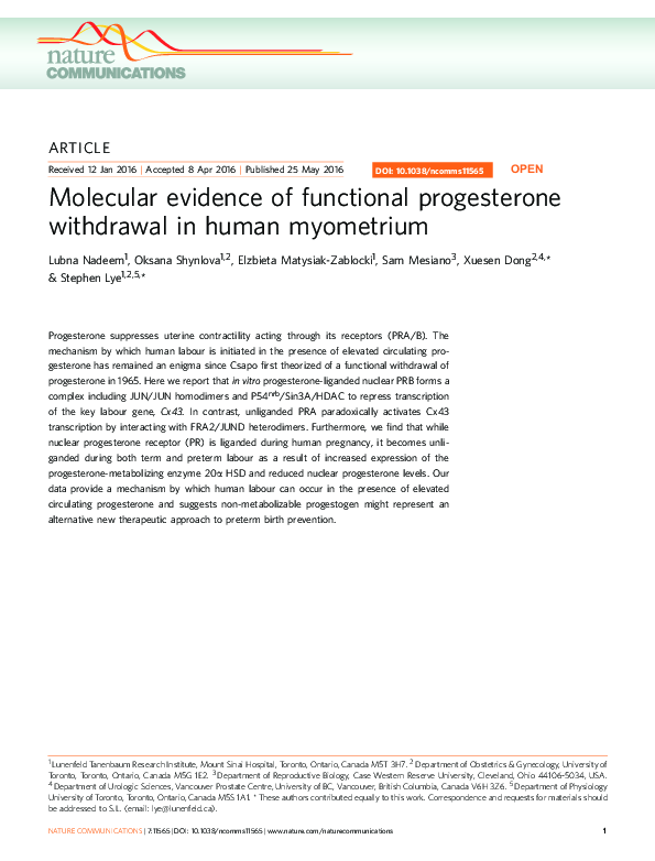 (PDF) Molecular evidence of functional progesterone withdrawal in human ...