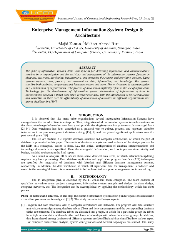 (PDF) Enterprise Management Information System: Design & Architecture