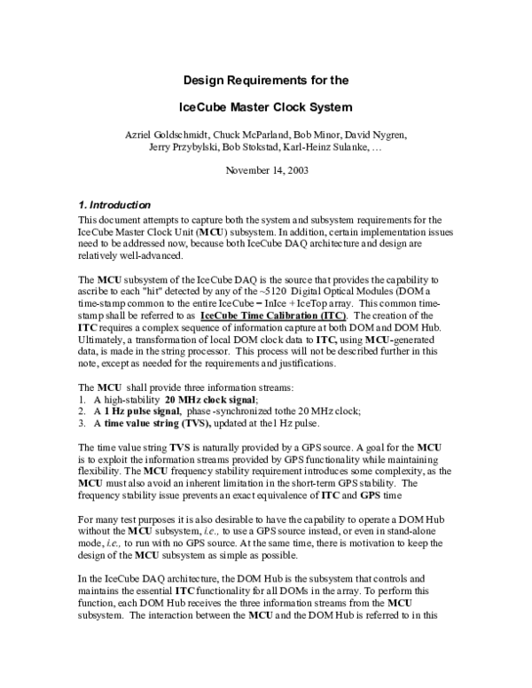 (PDF) IceCube Master Clock System Design Requirements