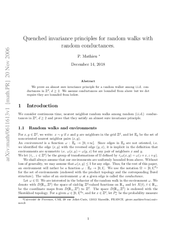 (PDF) Invariance Principles for Random Walks in Z^d