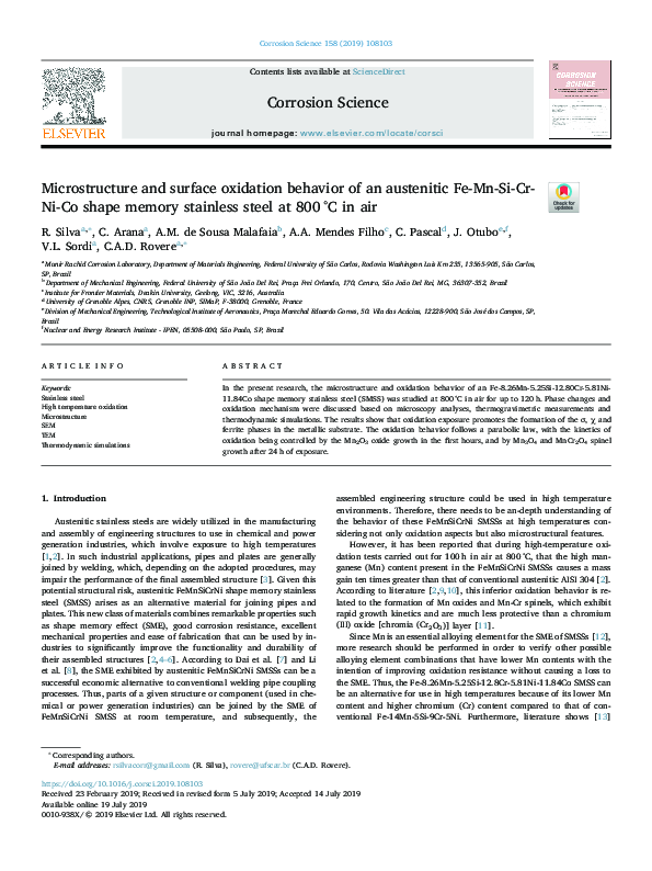 (PDF) Microstructure and surface oxidation behavior of an austenitic Fe-Mn-Si-Cr-Ni-Co shape ...