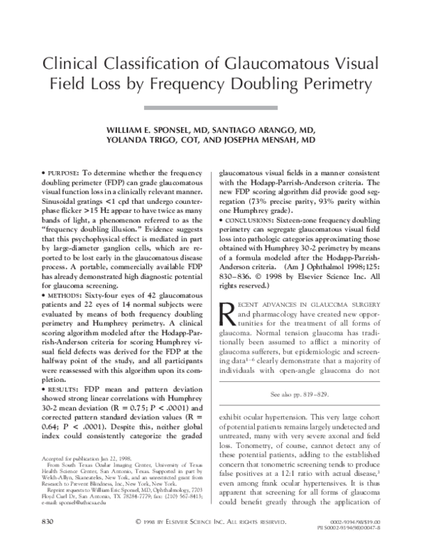 (PDF) Clinical classification of glaucomatous visual field loss by frequency doubling perimetry