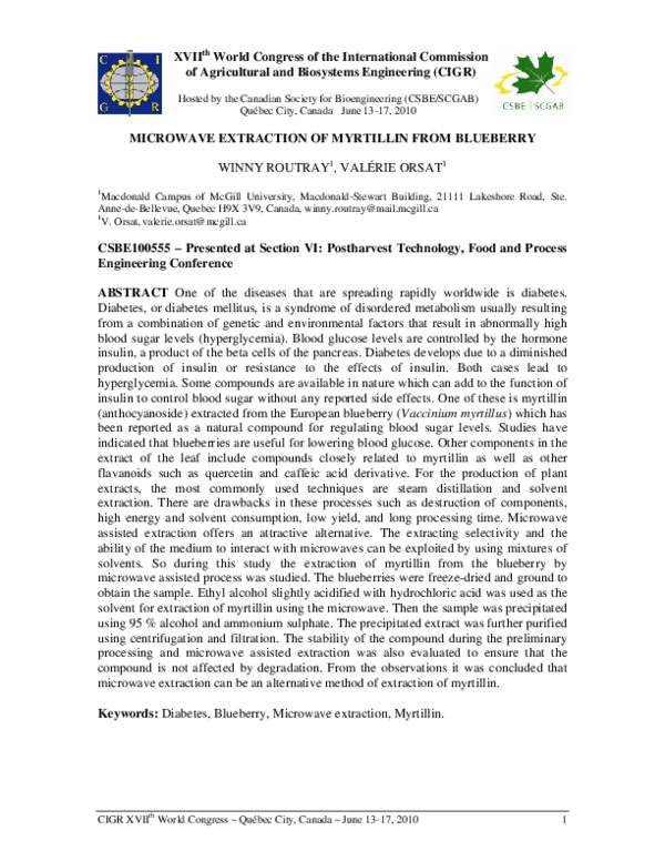 (PDF) Microwave extraction of myrtillin from blueberry