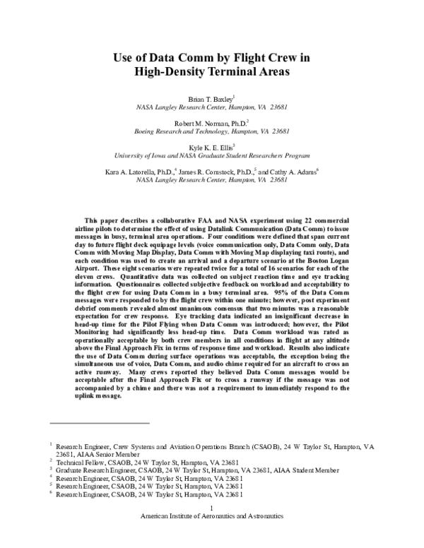 (PDF) Use of Data Comm by Flight Crew in High-Density Terminal Areas