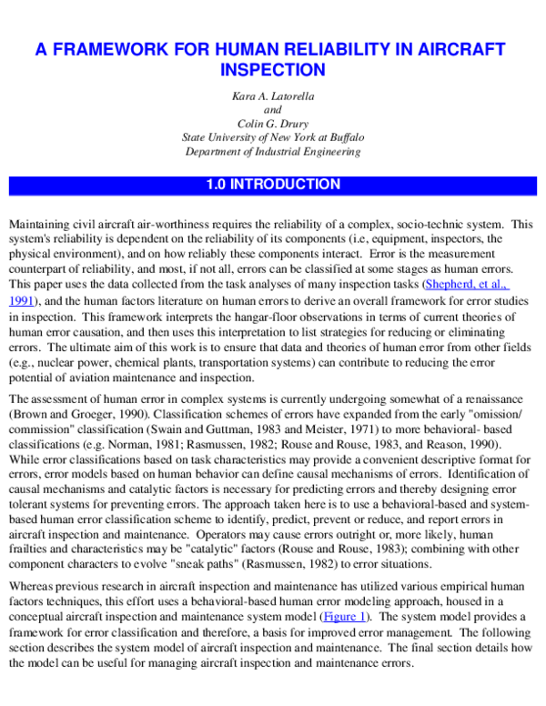 (PDF) A Framework for Human Reliability in Aircraft Inspection