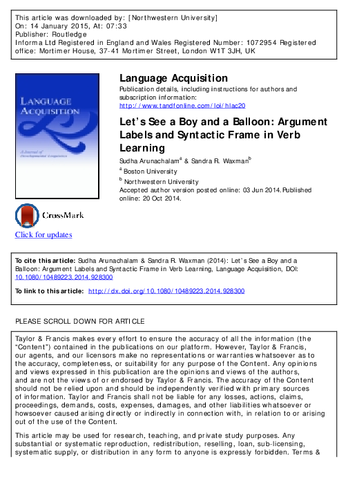 (PDF) Let’s See a Boy and a Balloon: Argument Labels and Syntactic Frame in Verb Learning