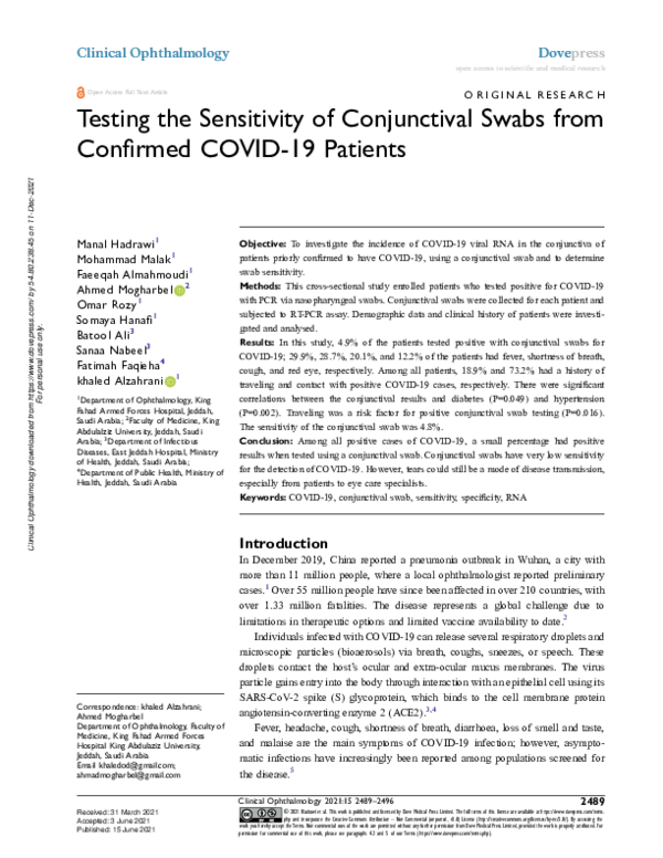 (PDF) Testing the Sensitivity of Conjunctival Swabs from Confirmed ...