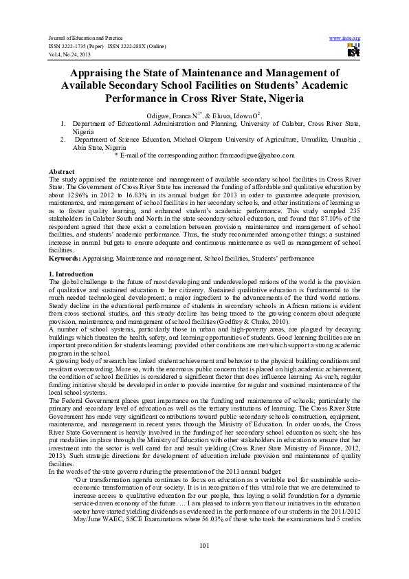 (PDF) Performance in Cross River State, Nigeria