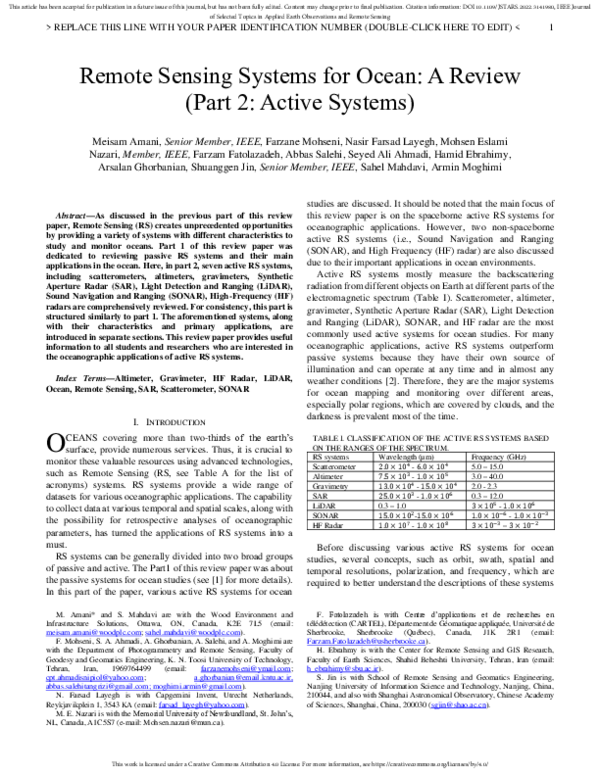 (PDF) Remote Sensing Systems for Ocean: A Review (Part 2: Active Systems)