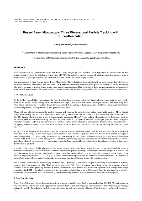 (PDF) Bessel Beam Microscopy: Three Dimensional Particle Tracking with Super-Resolution