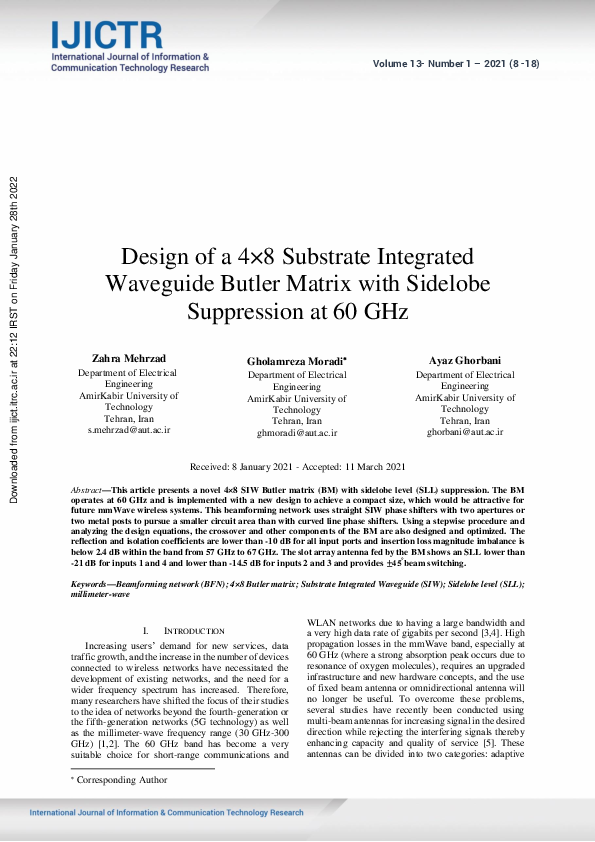 (PDF) Design of a 4×8 Substrate Integrated Waveguide Butler Matrix with ...