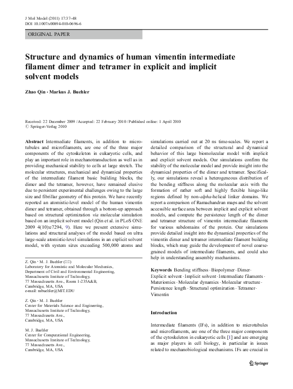 (PDF) Structure and dynamics of human vimentin intermediate filament ...