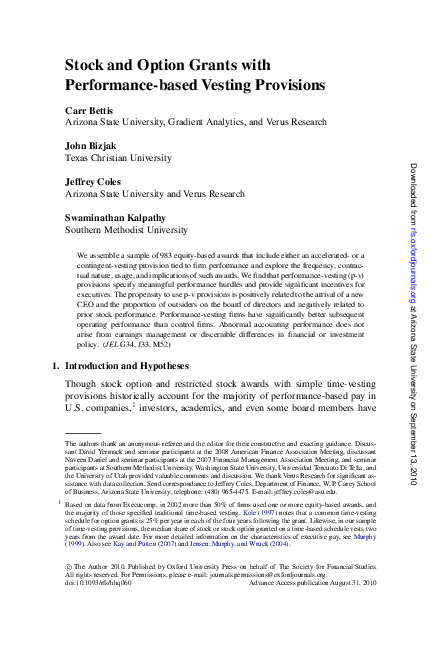 (PDF) Stock and Option Grants with Performance-based Vesting Provisions