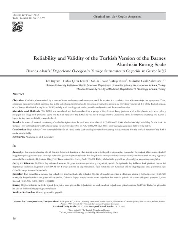 (PDF) Reliability and Validity of the Turkish Version of the Barnes ...