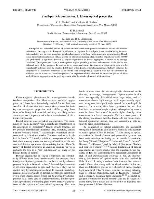 (PDF) Small-particle composites. I. Linear optical properties