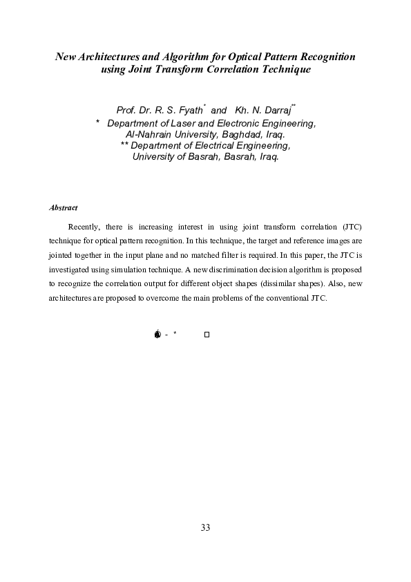 (PDF) New Architectures and Algorithm for Optical Pattern Recognition using Joint Transform ...