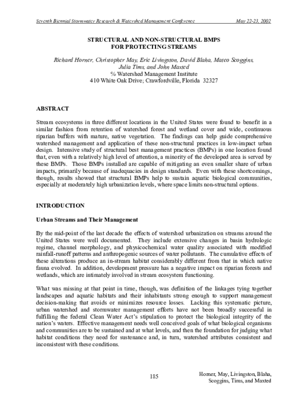 (PDF) Structural and Non-Structural BMPS for Protecting Streams | Eric ...