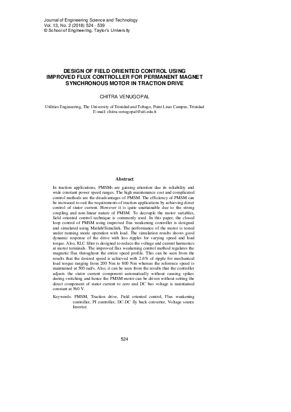Pdf Design Of Field Oriented Control Using Improved Flux Controller
