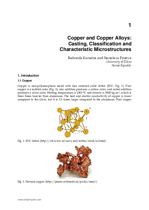 (PDF) Copper and Copper Alloys: Casting, Classification and ...