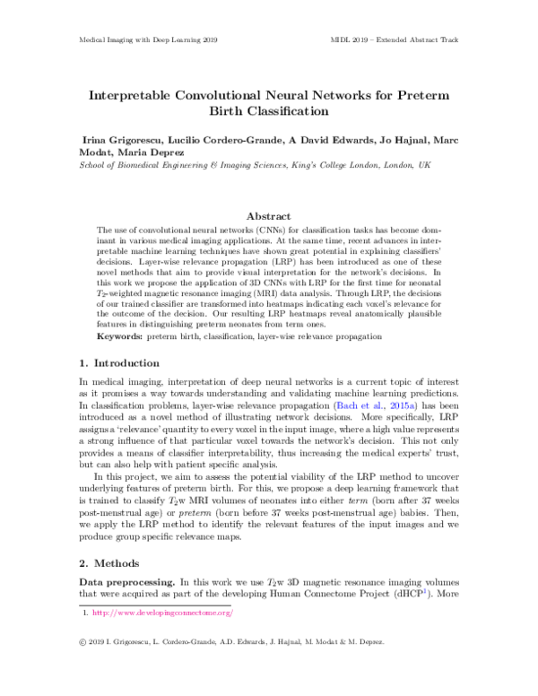 (PDF) Interpretable Convolutional Neural Networks for Preterm Birth ...