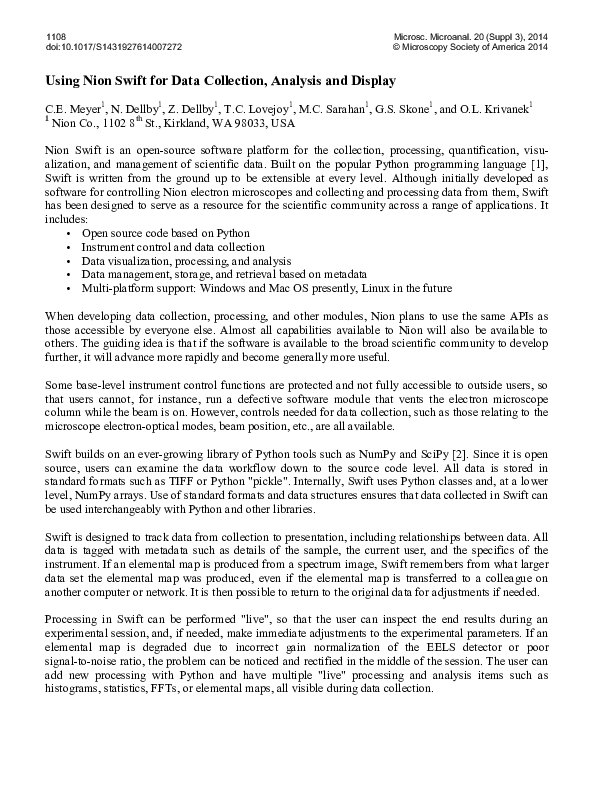 (PDF) Using Nion Swift for Data Collection, Analysis and Display