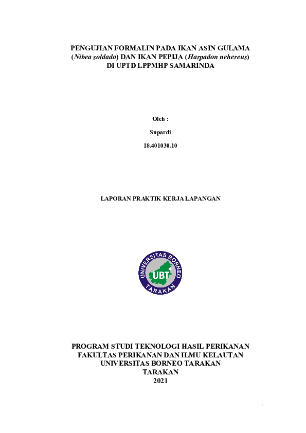 (DOC) PENGUJIAN FORMALIN PADA IKAN ASIN GULAMA (Nibea soldado) DAN IKAN ...