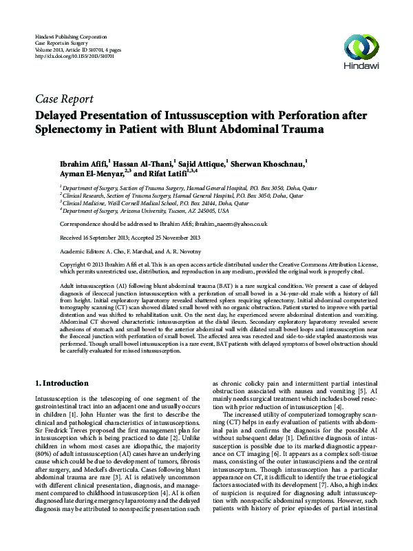 (PDF) Case Report Delayed Presentation of Intussusception with ...