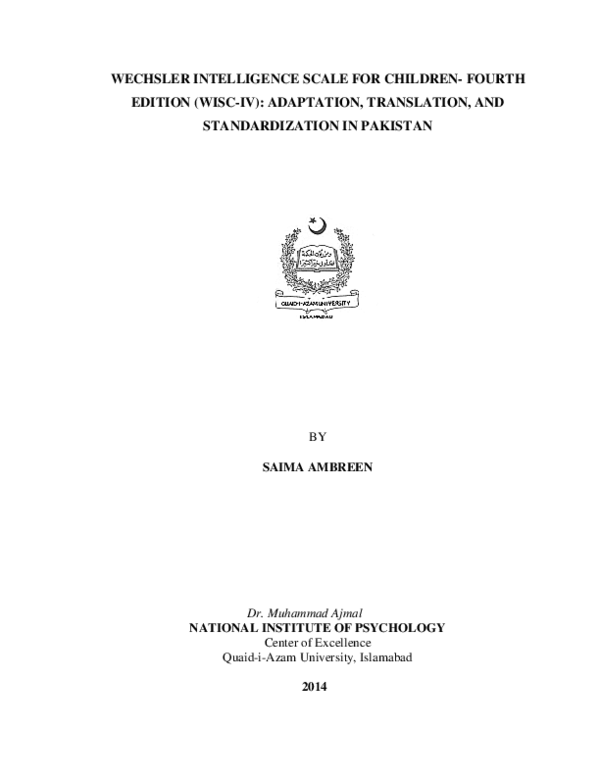 (PDF) Wechsler Intelligence Scale for Children- Fourth Edition (Wisc-IV ...