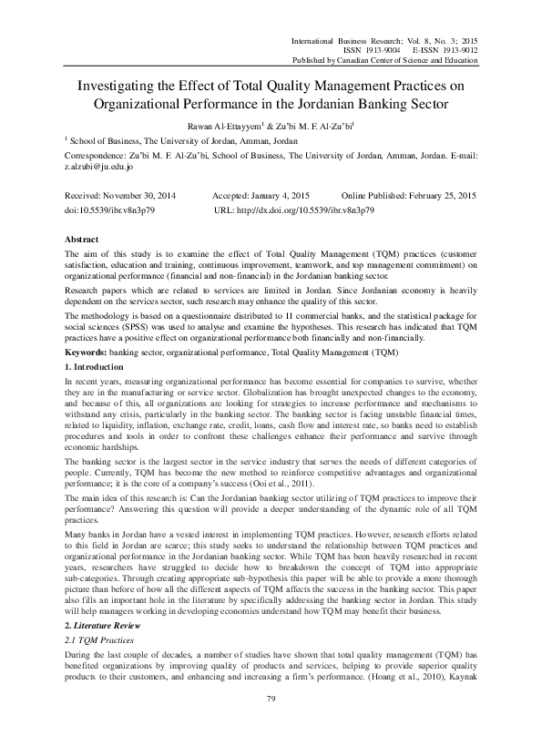 (PDF) Investigating the Effect of Total Quality Management Practices on Organizational ...