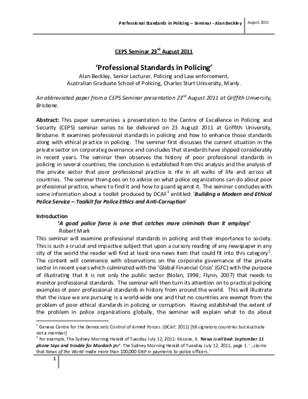 (PDF) Professional Standards in Policing