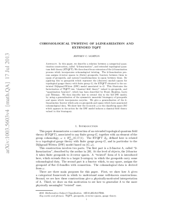 (PDF) Extended TQFT, Gauge Theory, And 2-Linearization