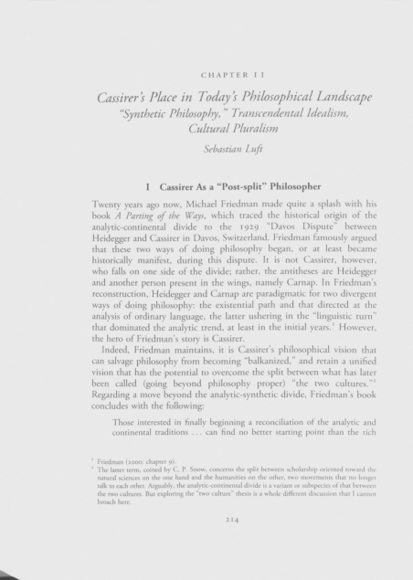 (PDF) Cassirer's Place in Today's Philosophical Landscape | Sebastian ...