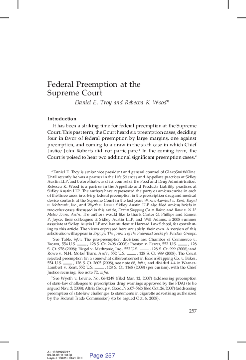 (PDF) Federal Preemption at the Supreme Court