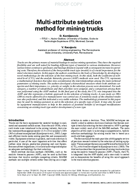 (PDF) Multi-attribute selection method for mining trucks