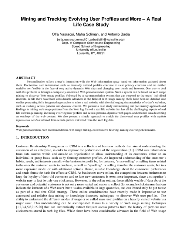 (PDF) Mining and Tracking Evolving User Profiles and More – A Real Life Case Study