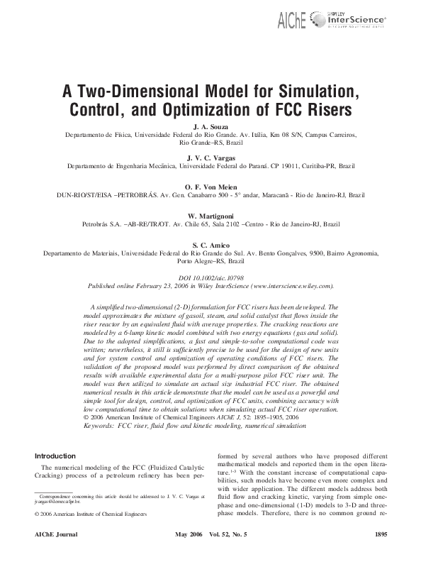 (PDF) A two-dimensional model for simulation, control, and optimization of FCC risers