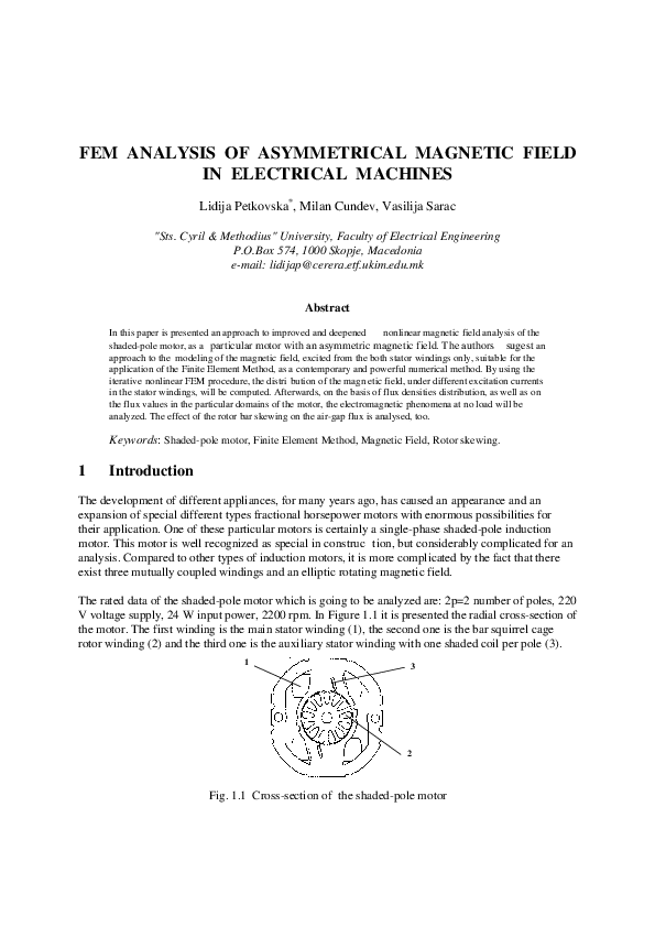 (PDF) Fem Analysis of Asymmetrical Magnetic Field in Electrical Machines